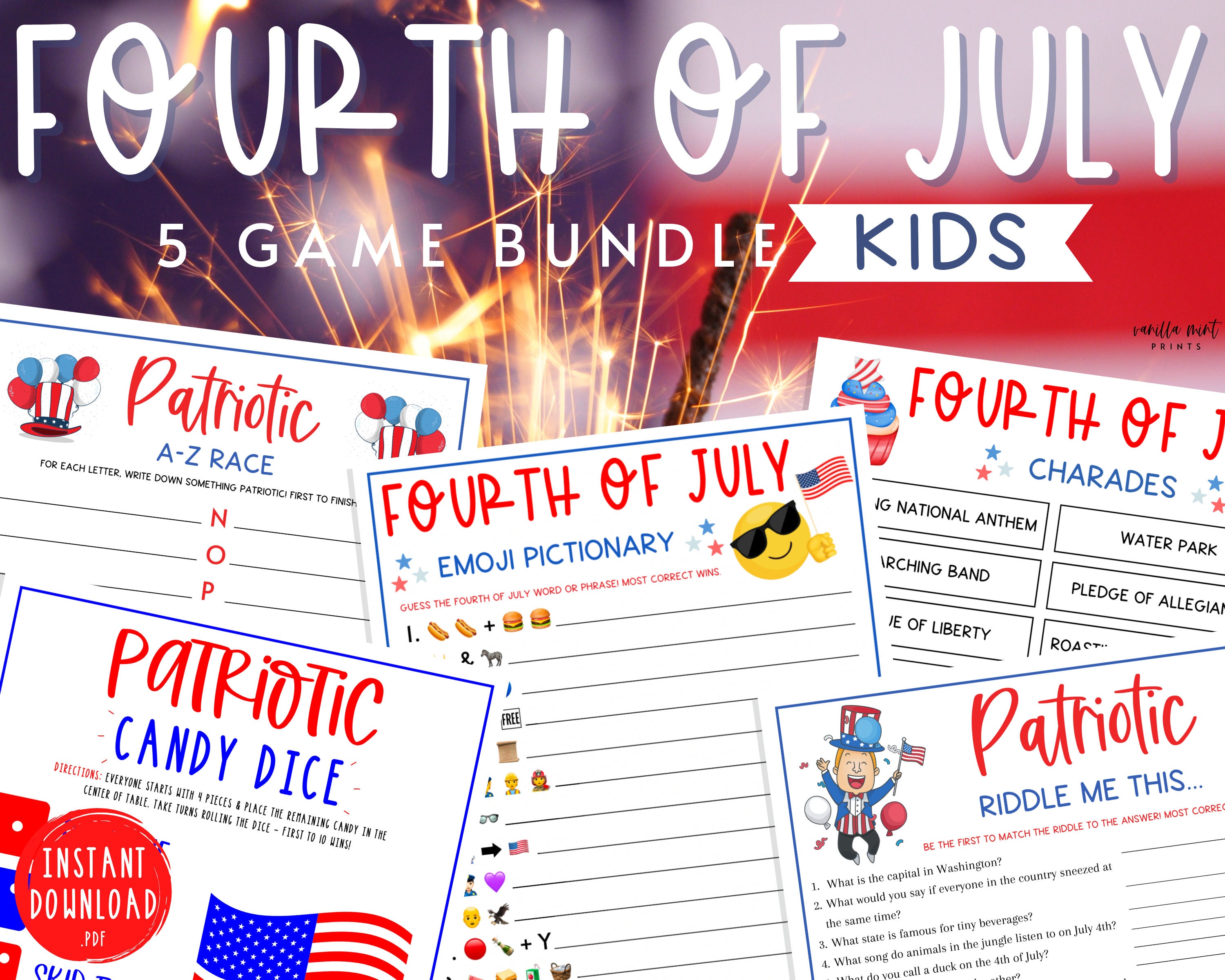 Fourth of July 5 Party Games KIDS BUNDLE 4th of July - Etsy