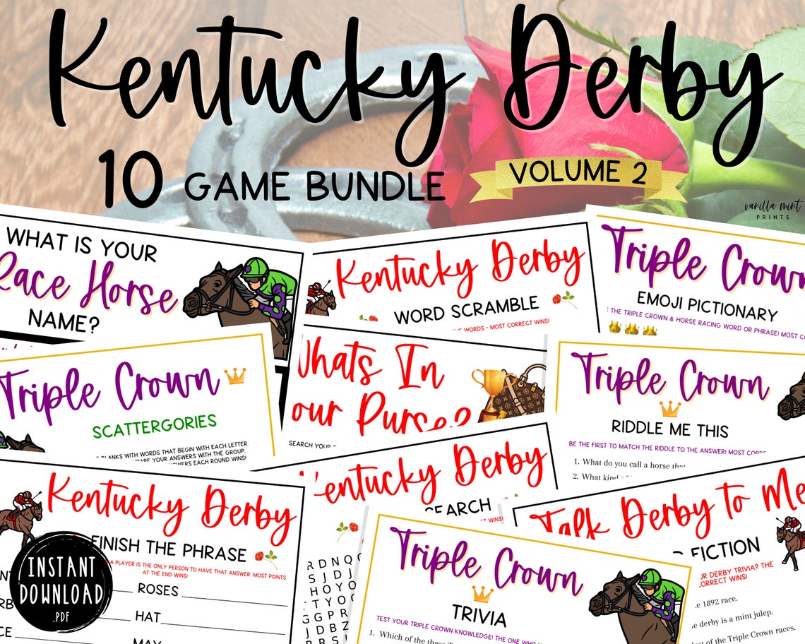 Kentucky Derby 10 Game BUNDLE Volume 2 Ten Horse Race Party - Etsy