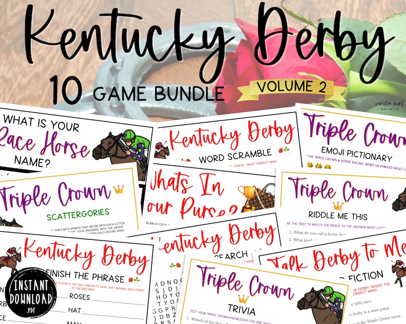 Kentucky Derby 10 Game BUNDLE Volume 2 Ten Horse Race Party - Etsy