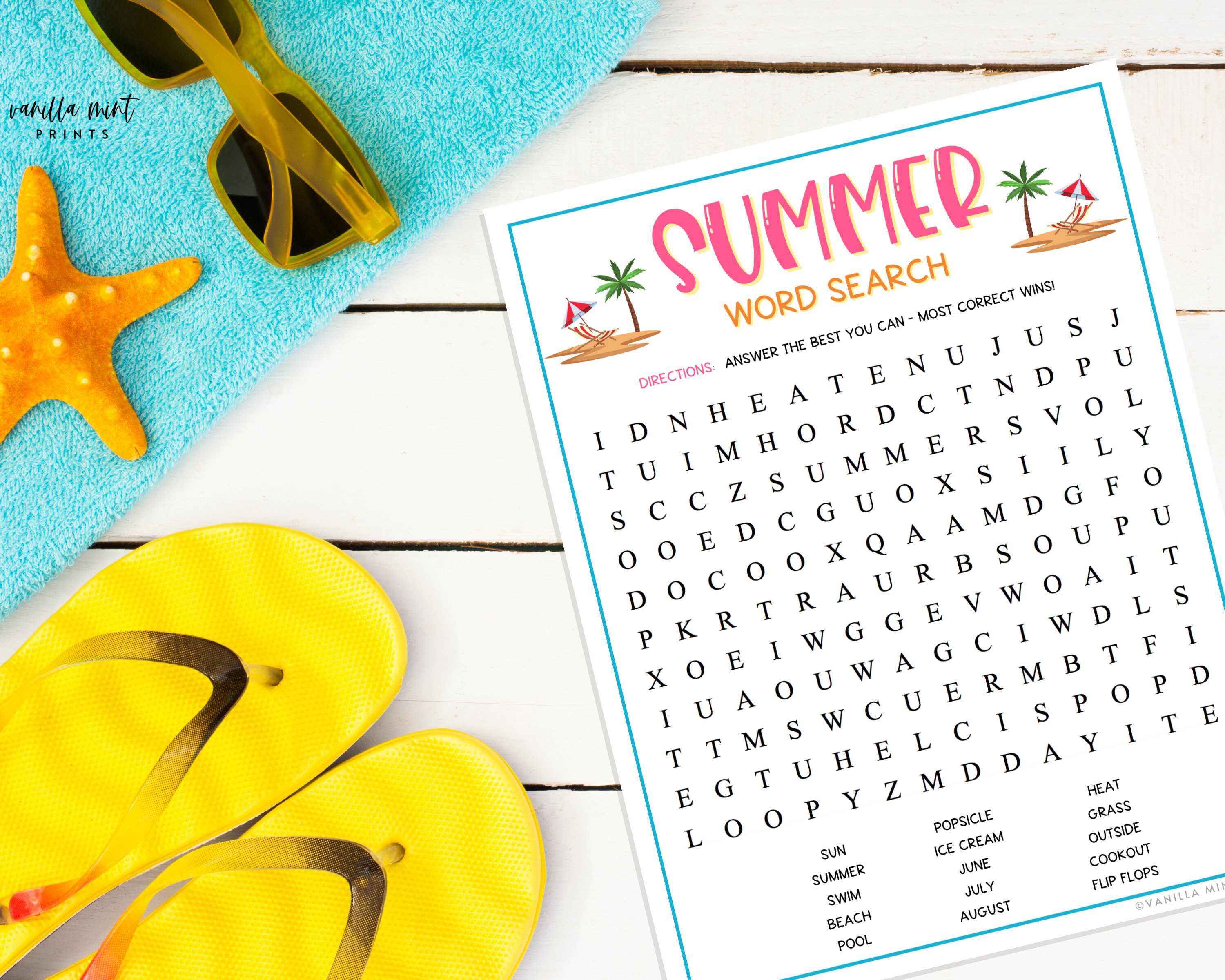 Summer Word Search Printable Summertime Games Party Games - Etsy