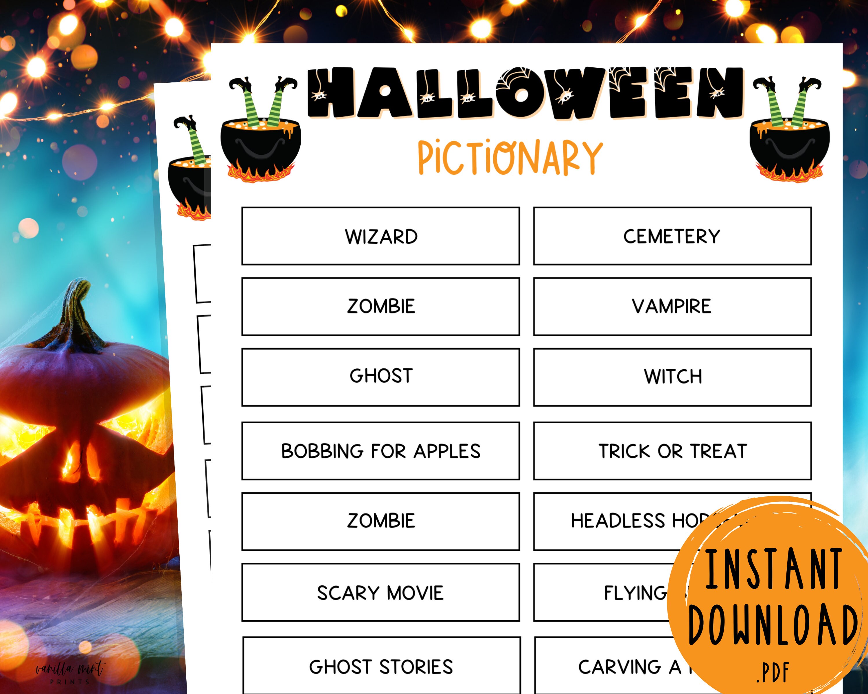 Halloween Pictionary Game 33 Halloween Pictionary - Etsy