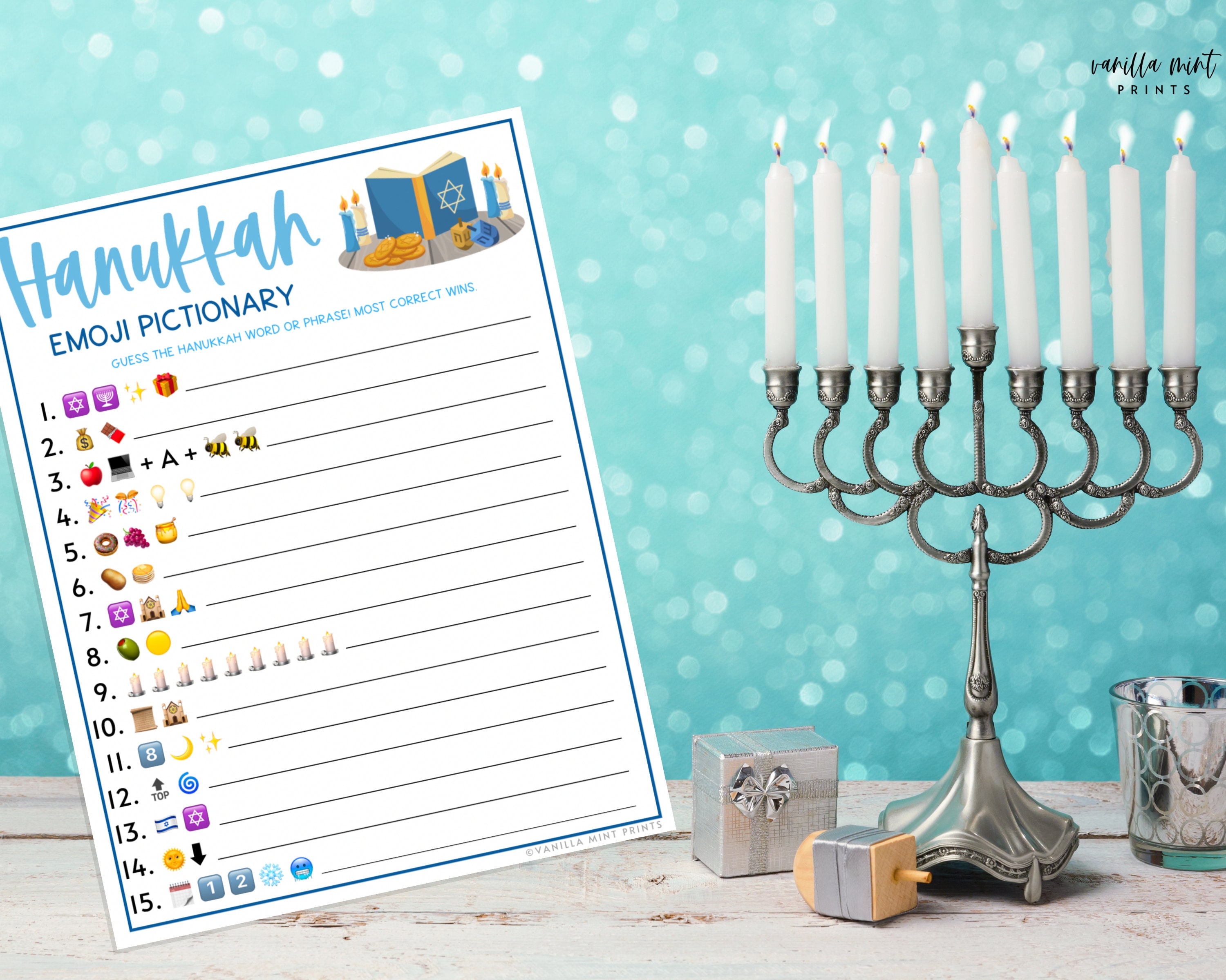 Hanukkah Emoji Pictionary Party Games | Chanukah Celebration Games ...