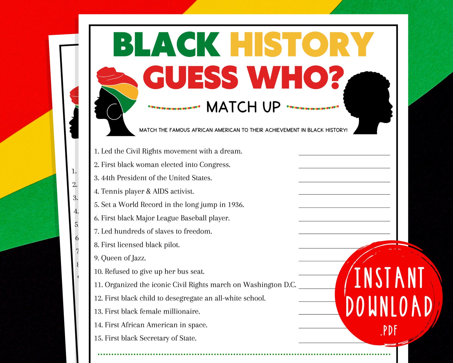 Black History Month Guess Who Match up Trivia Game African American ...