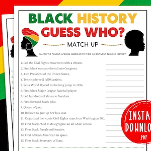 Black History Month Guess Who Match up Trivia Game | African American ...