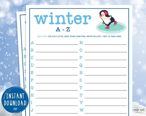 Winter A to Z Game Fun Printable Winter Games Wintertime | Etsy