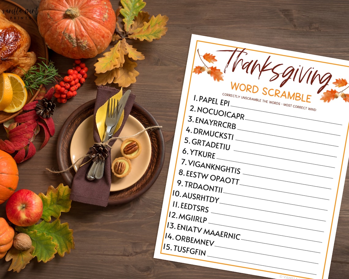 Thanksgiving Word Scramble Game Thanksgiving Printable Games - Etsy