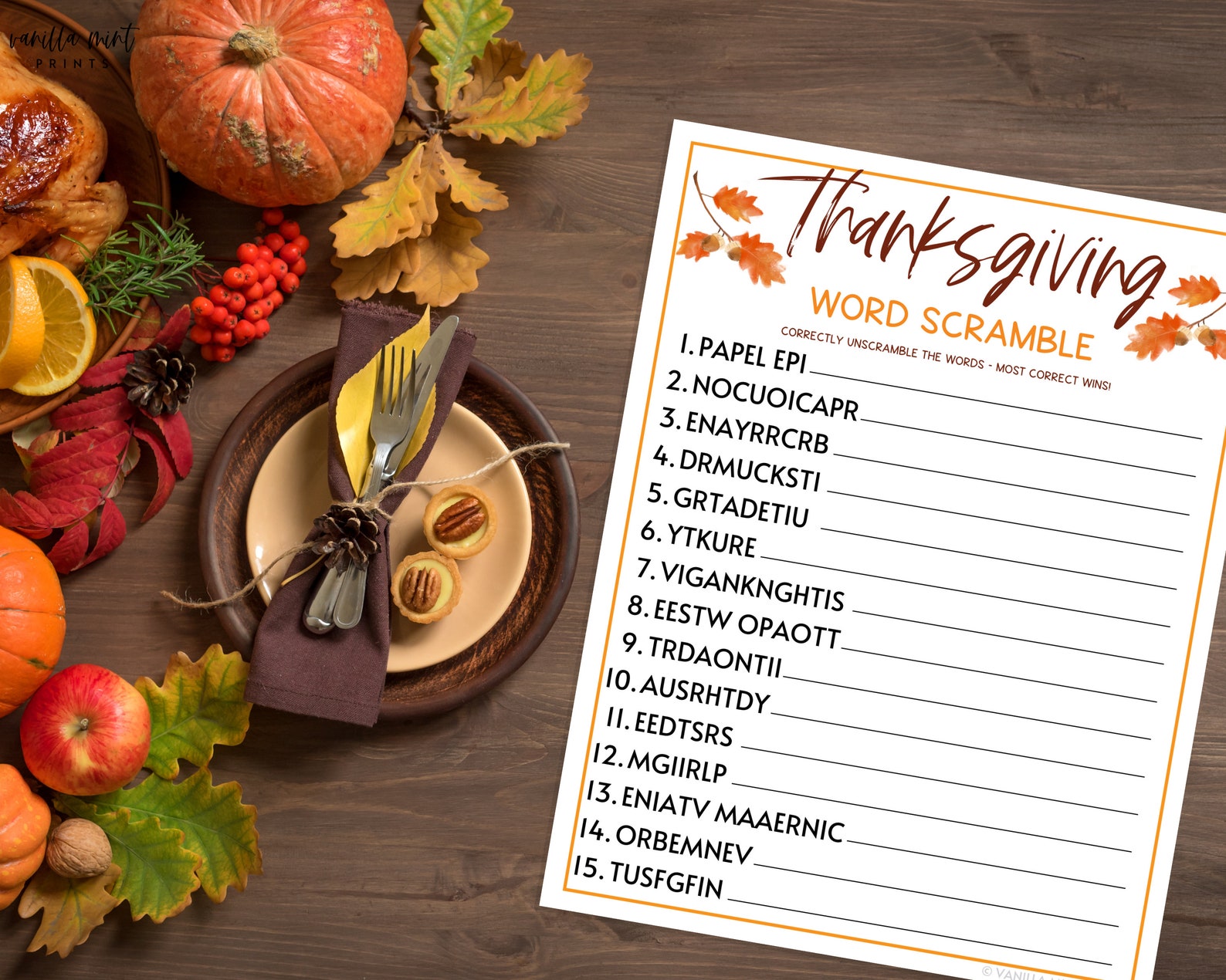 Thanksgiving Word Scramble Game Thanksgiving Printable Games - Etsy