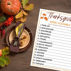 Thanksgiving Word Scramble Game | Thanksgiving Printable Games | Fun ...