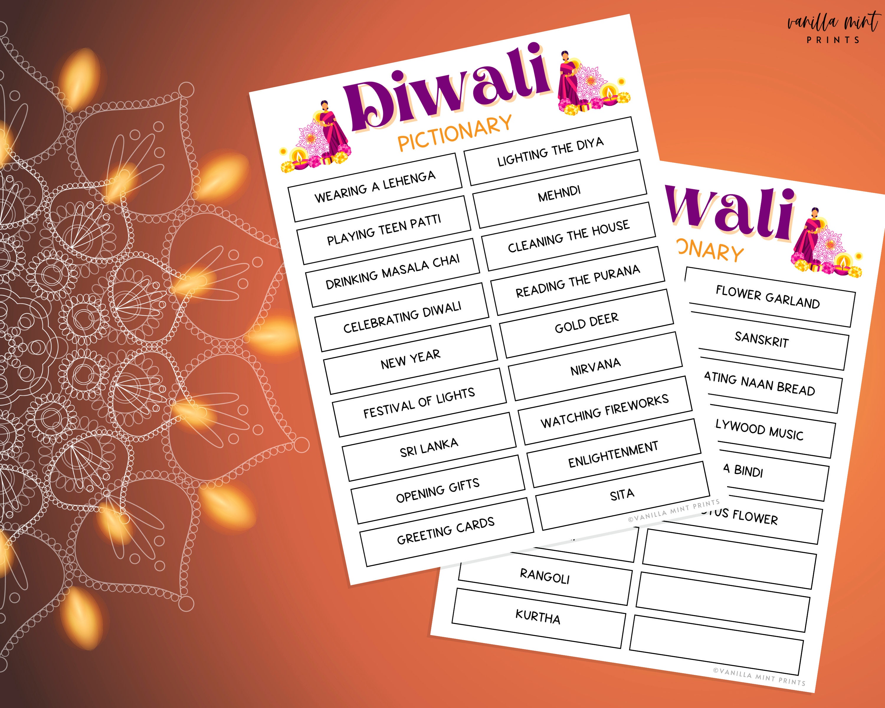 Diwali Pictionary Game Printable Festival of Lights Party - Etsy Canada