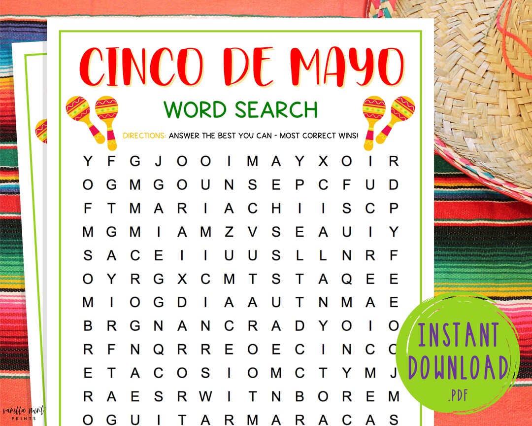 Cinco De Mayo Word Search Game | Word Puzzle | Mexican Party Games ...
