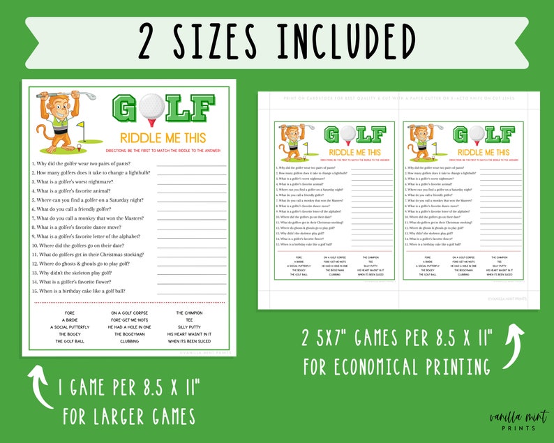 Golf Riddle Me This Game | Printable Golf Team Party Game | Masters ...