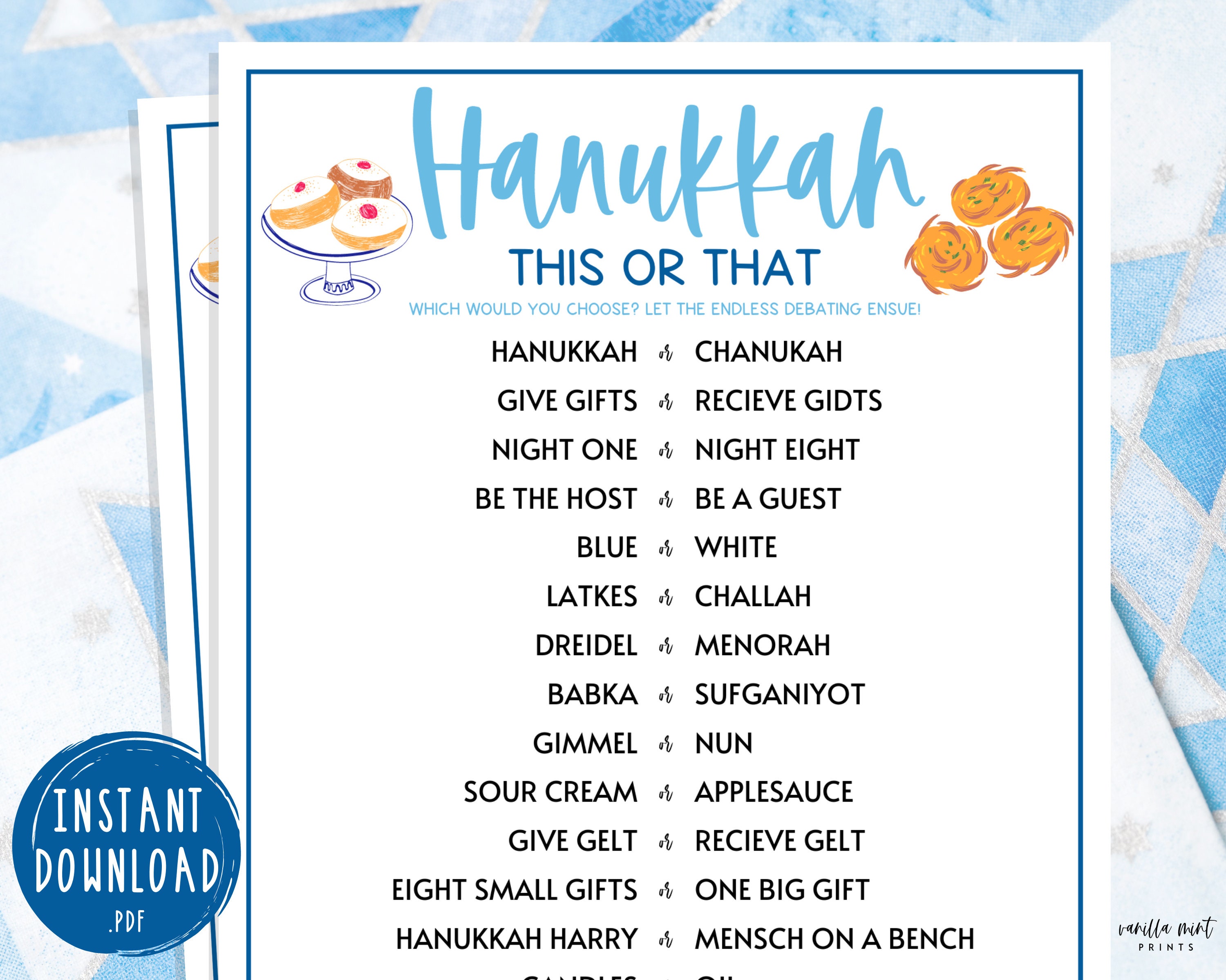 Hanukkah This or That Party Games Chanukah Celebration Games - Etsy