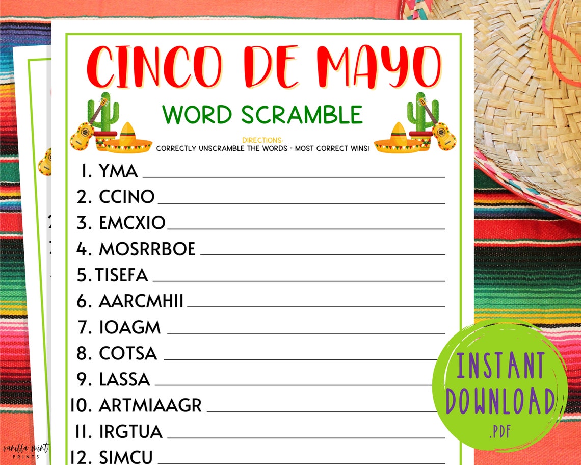 Cinco De Mayo Word Scramble Game Word Game Mexican Party - Etsy