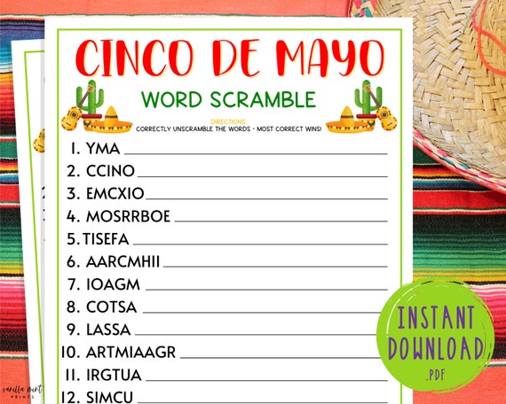 Cinco De Mayo Word Scramble Game Word Game Mexican Party - Etsy