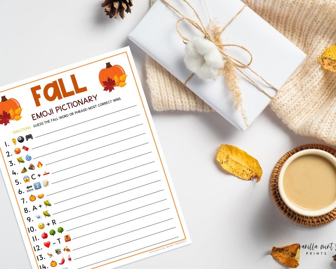 Fall Emoji Pictionary Game Printable Autumn Games Fall - Etsy