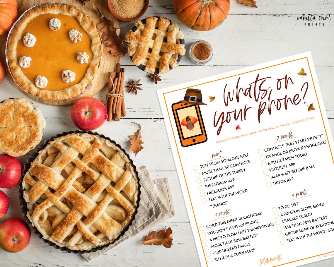 Thanksgiving What's on Your Phone Game Thanksgiving - Etsy