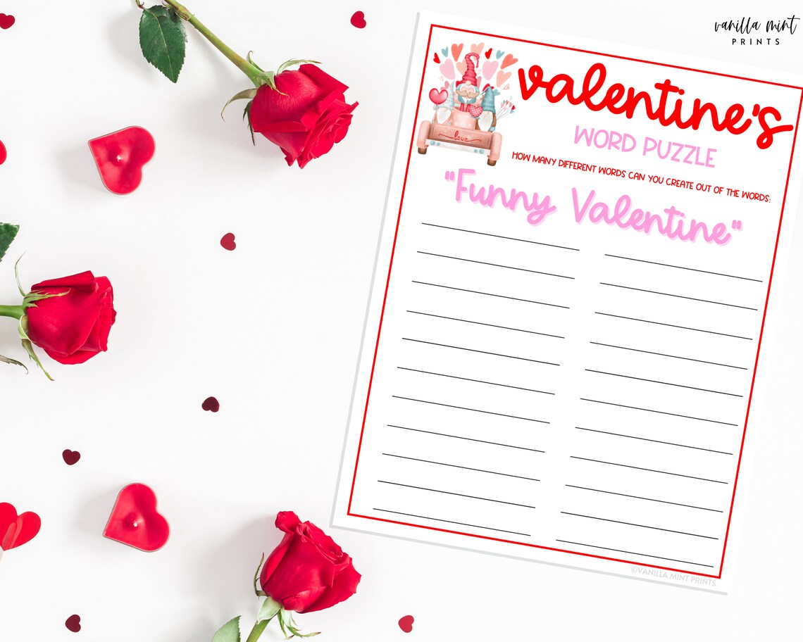 Valentine's Day Word Puzzle Game Fun Valentine's Day | Etsy