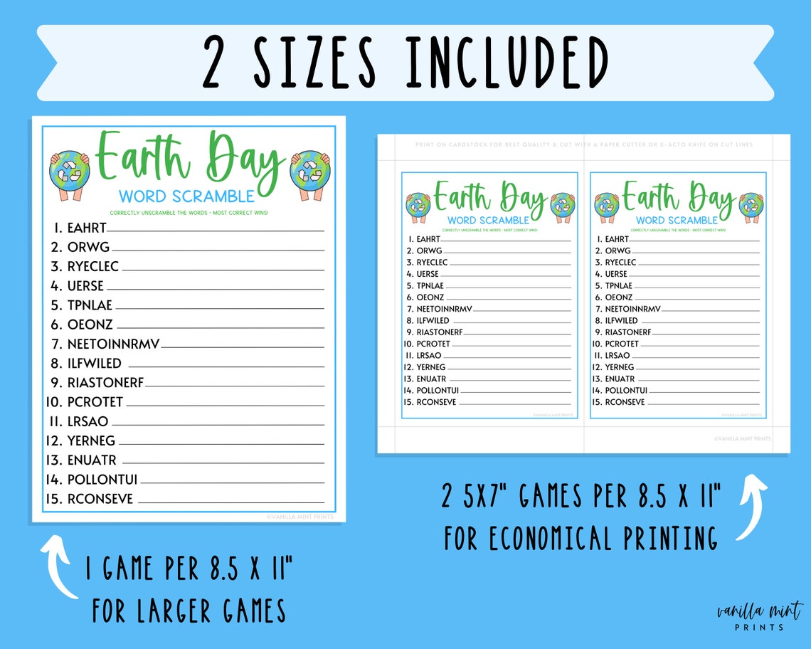 Earth Day Word Scramble Game Fun Printable Spring Games | Etsy