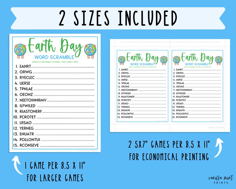 Earth Day Word Scramble Game Fun Printable Spring Games | Etsy
