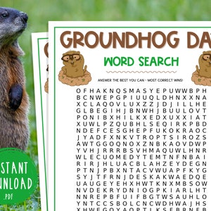 Groundhog Day Word Search Game Punxsutawney Phil Printable Games Party ...