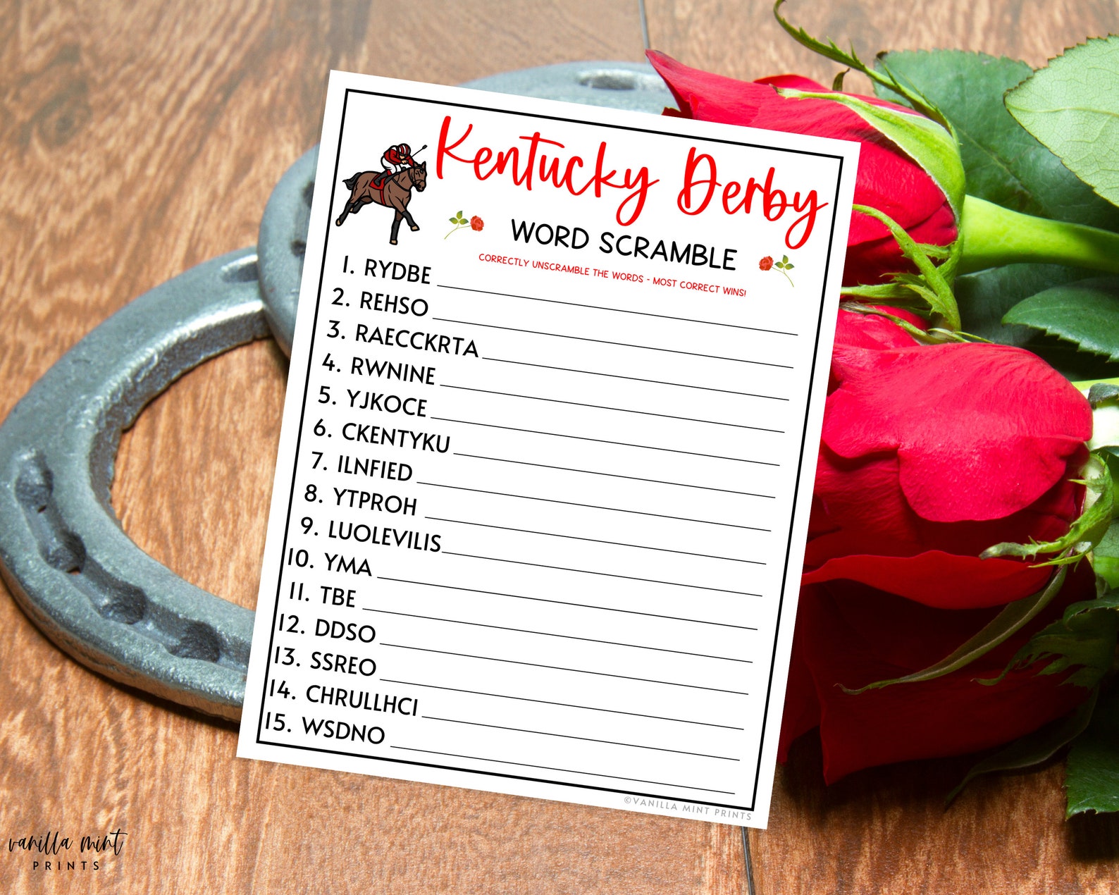 Kentucky Derby Word Scramble Game Triple Crown Party Game Horse Race ...