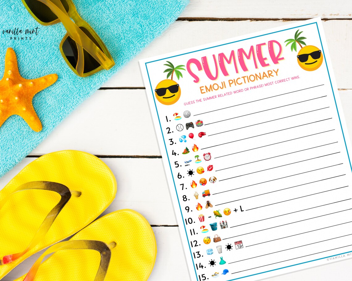 Summer Emoji Pictionary Game Printable Summertime Games - Etsy