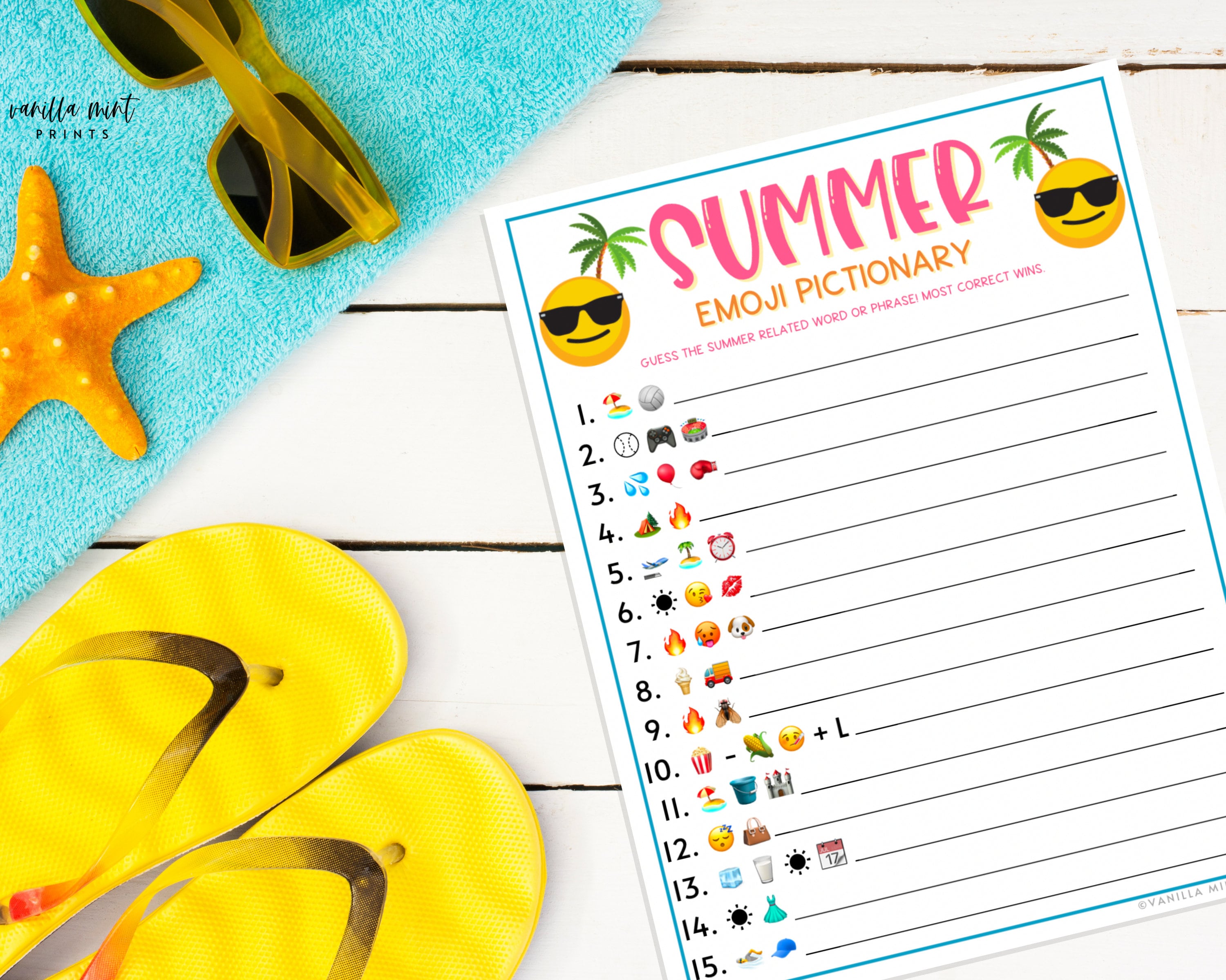 Summer Emoji Pictionary Game Printable Summertime Games | Etsy New Zealand
