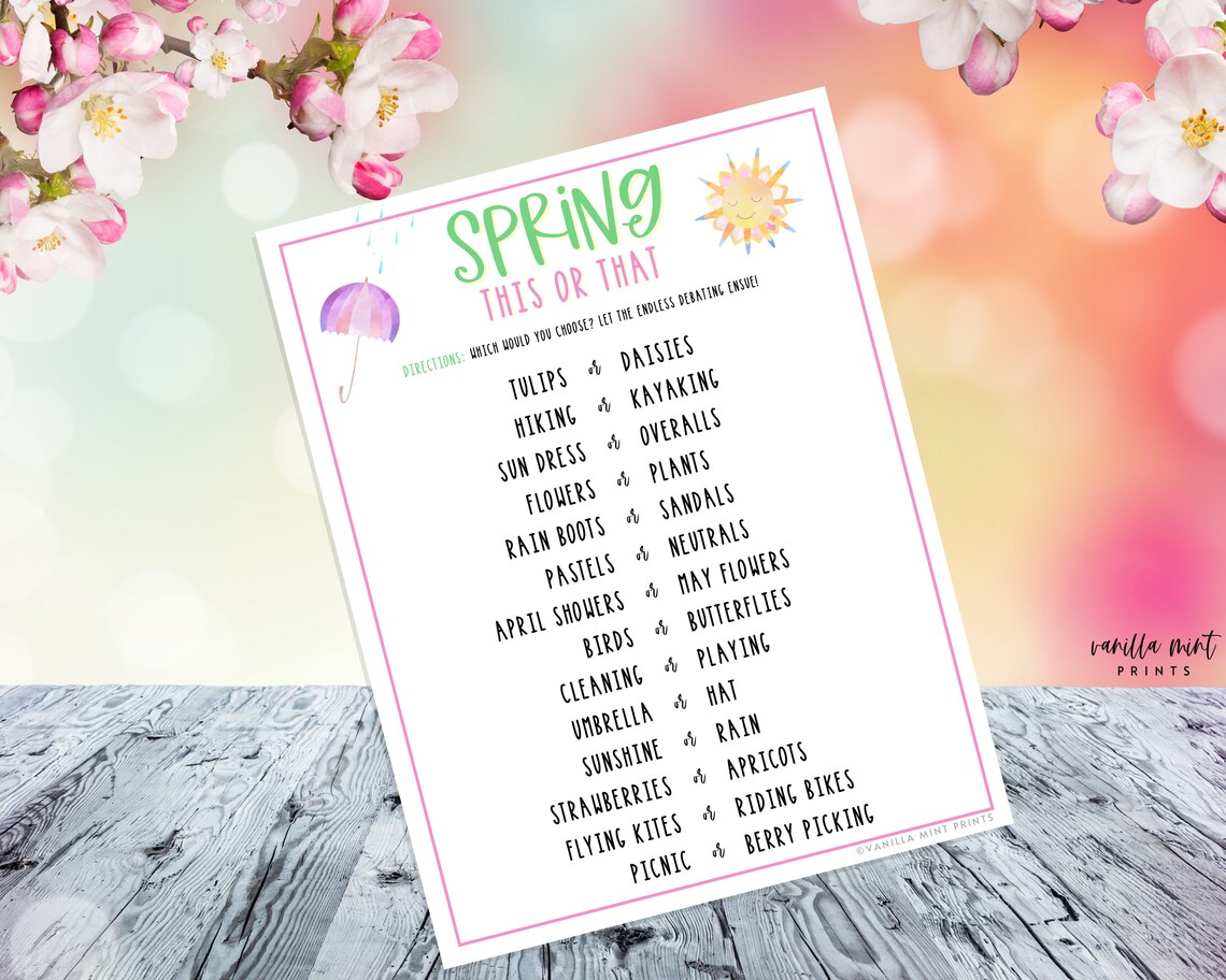 Spring This or That Printable Springtime Games Party Games | Etsy