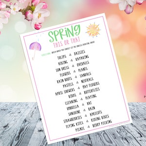 Spring This or That Printable Springtime Games Party Games | Etsy