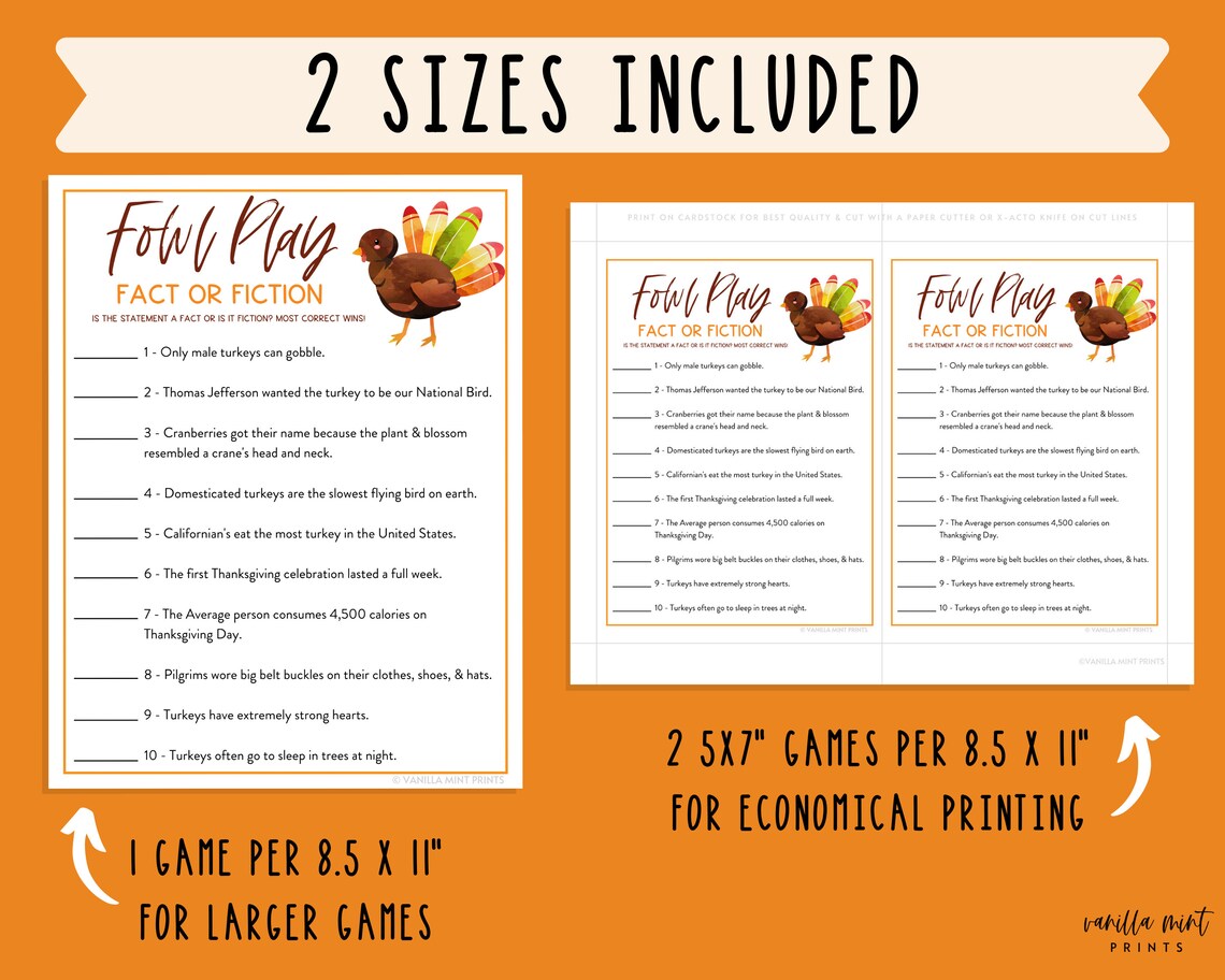 Thanksgiving Trivia Game Fowl Play Turkey Trivia - Etsy
