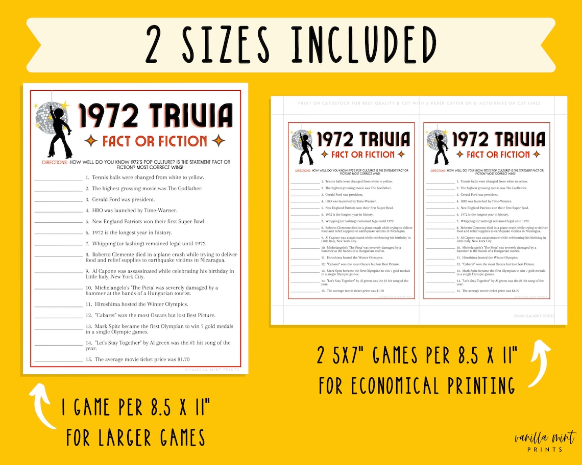 1972 Trivia | 70s Pop Culture Trivia | Fact or Fiction | 50th Birthday ...