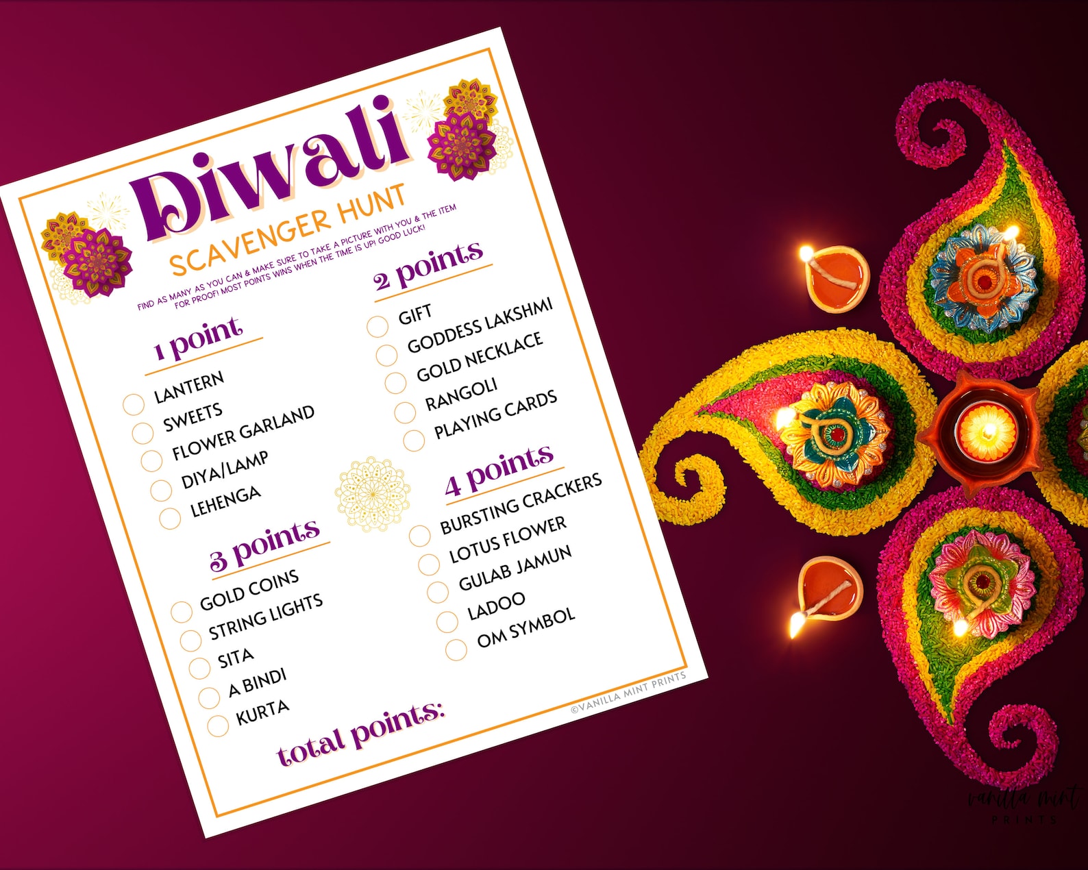 Diwali Scavenger Hunt Game Printable Festival of Lights - Etsy