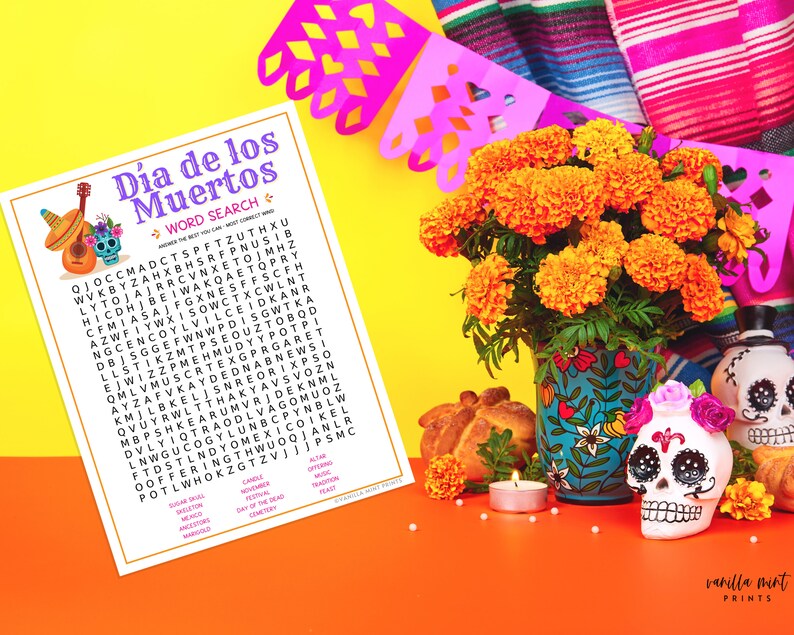 Día De Los Muertos Word Search Printable Day of the Dead - Etsy