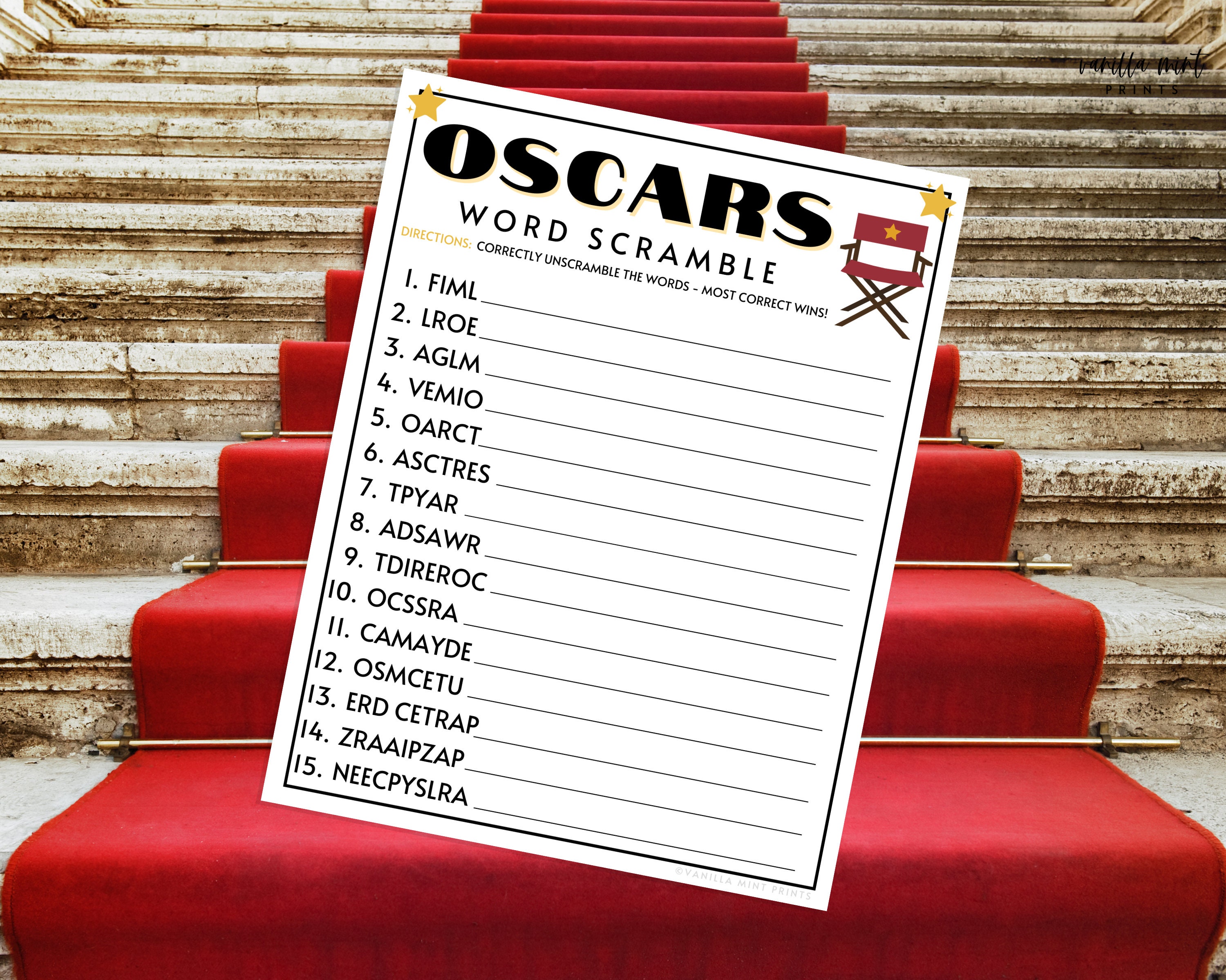 Oscars Word Scramble Game 94th Academy Awards Party Games | Etsy