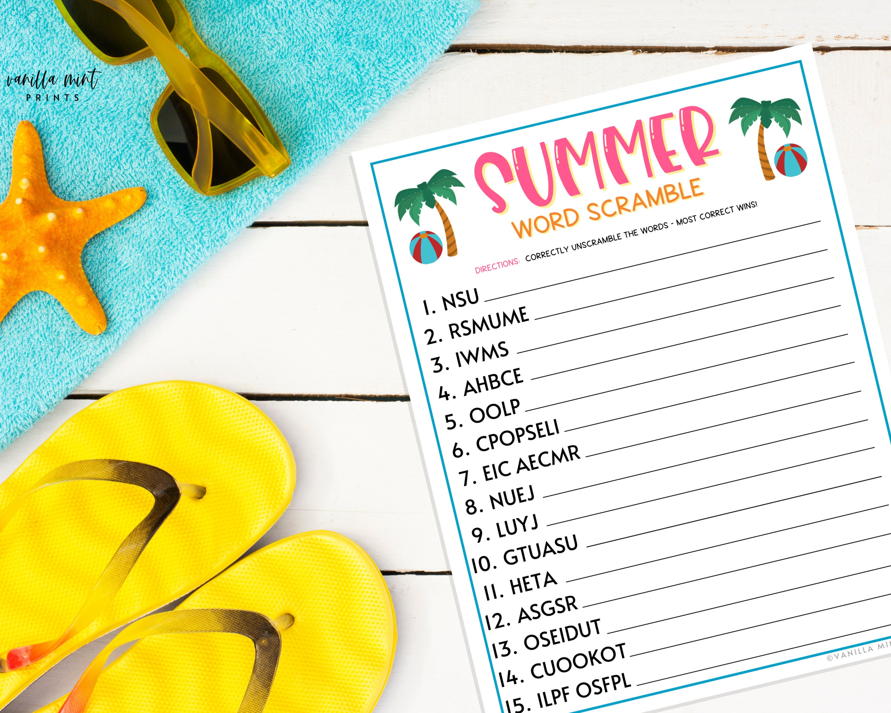 Summer Word Scramble Game Printable Summertime Games Party - Etsy