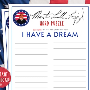 Martin Luther King Jr Word Puzzle Game | MLK Jr Day Printable Games | I ...