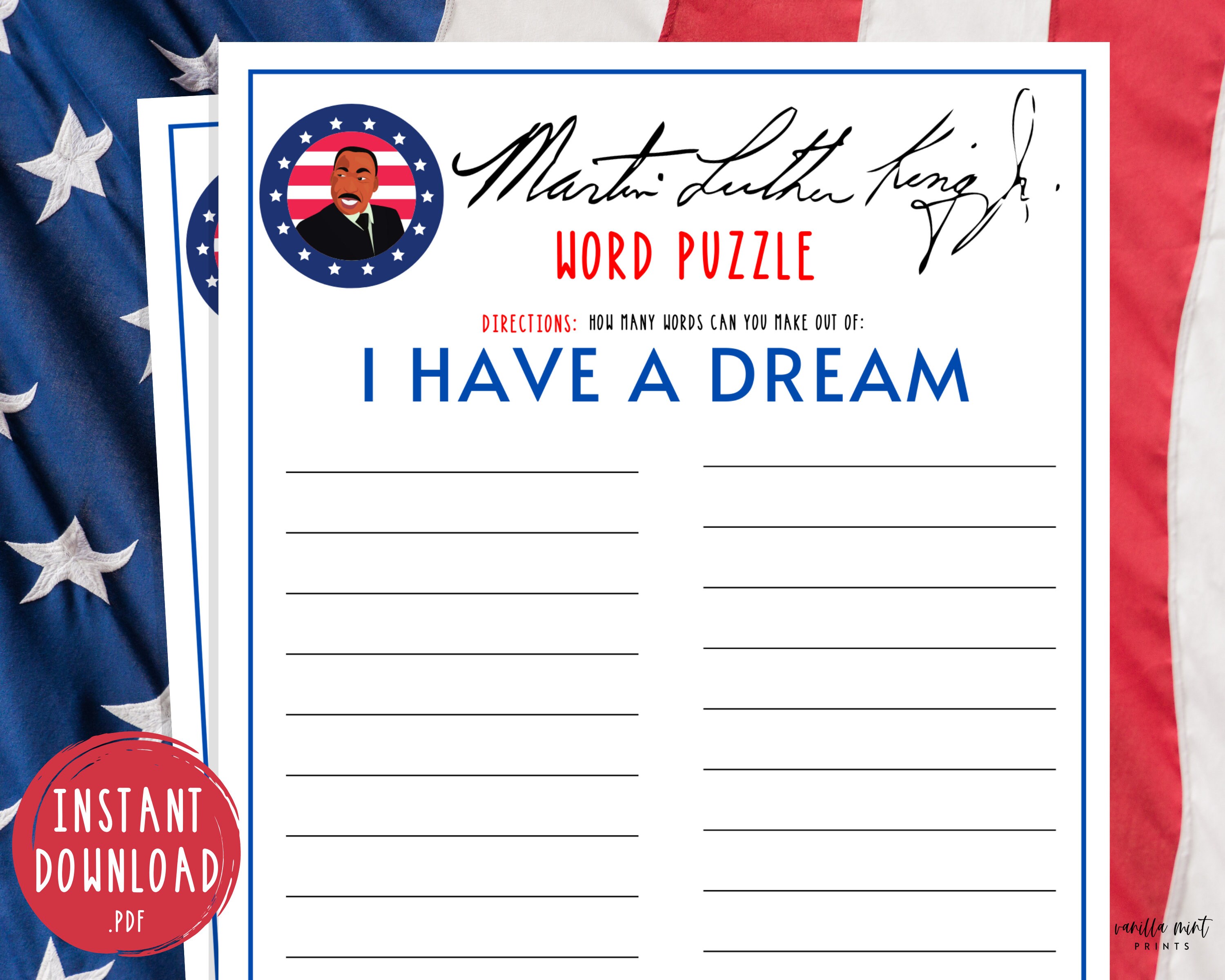 Martin Luther King Jr Word Puzzle Game MLK Jr Day Printable - Etsy