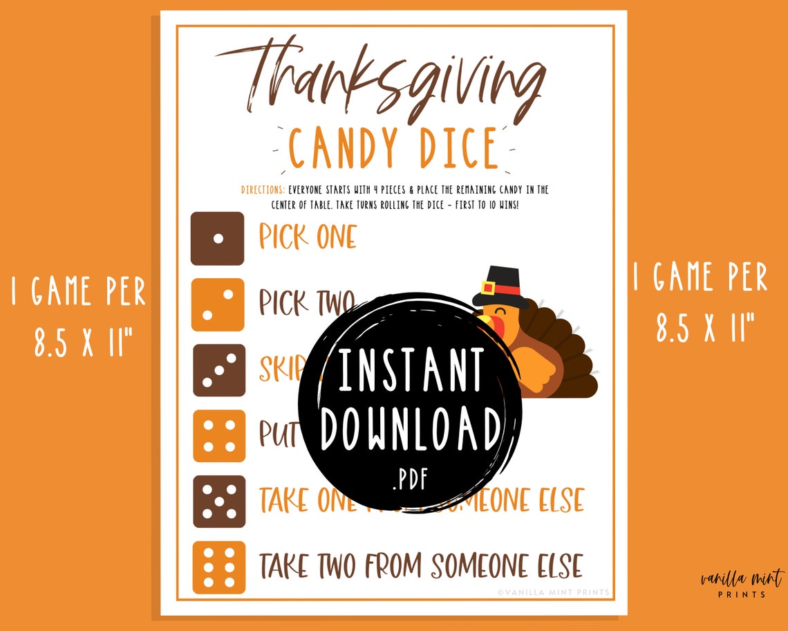Thanksgiving Candy Dice Game Thanksgiving Day Party Games - Etsy