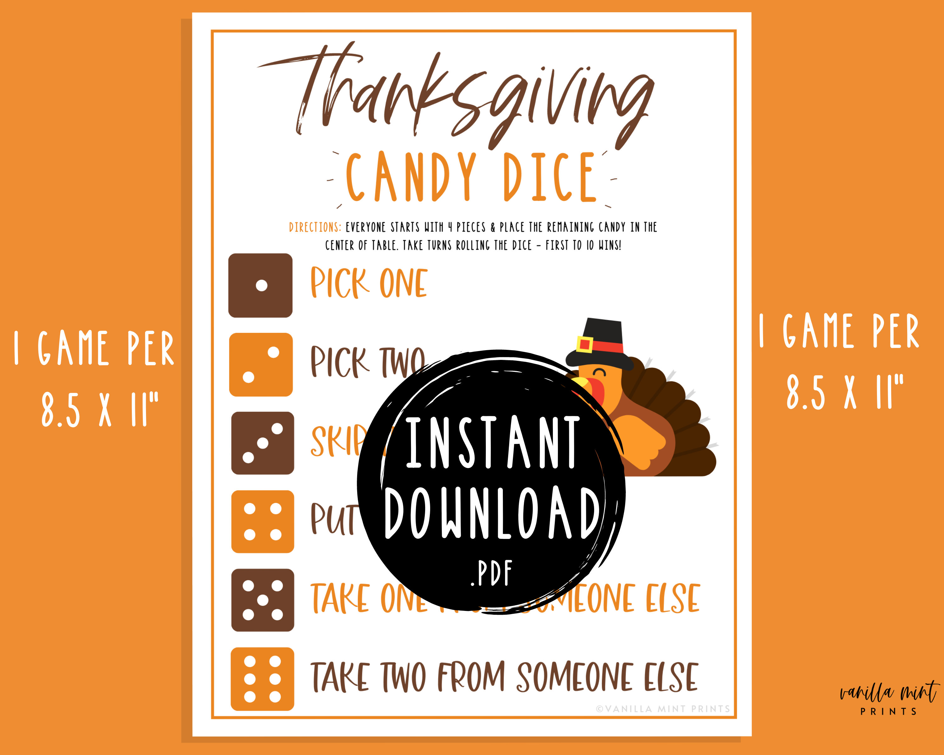 Thanksgiving Candy Dice Game Thanksgiving Day Party Games | Etsy
