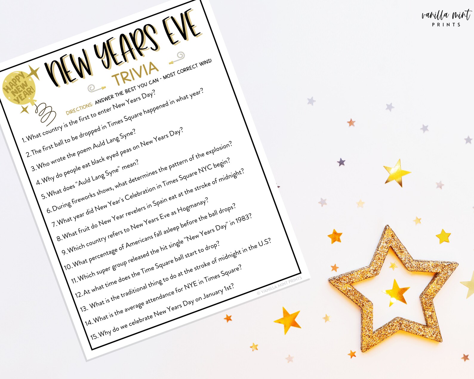 New Years Eve Trivia Game New Years Printable Games New - Etsy