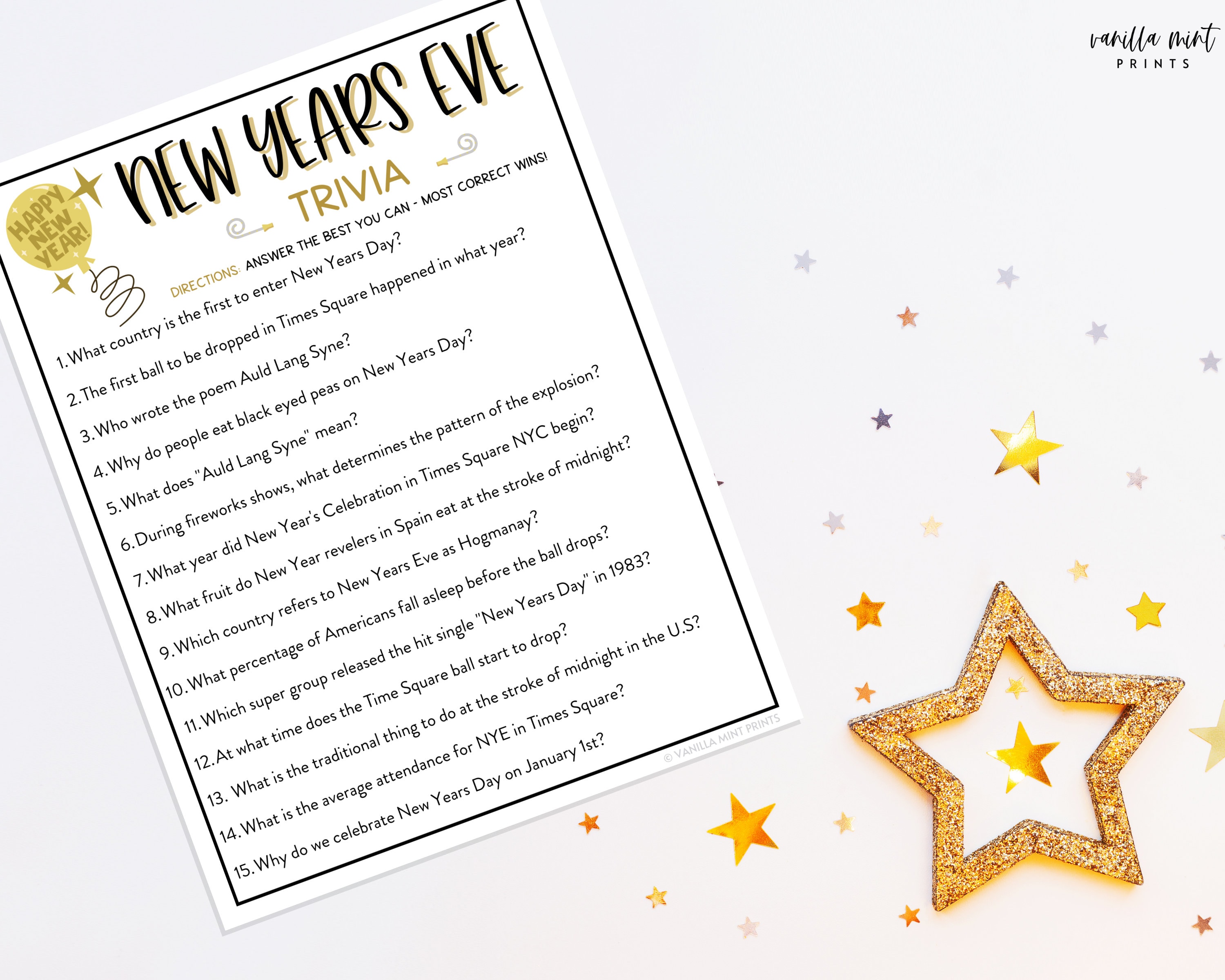 New Years Eve Trivia Game New Years Printable Games New - Etsy