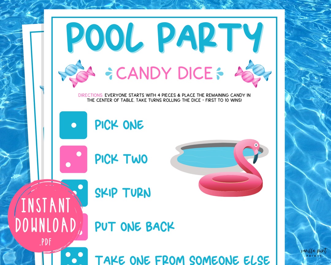 Pool Party Candy Dice Game | Fun Printable Summertime Party Games | Fun ...