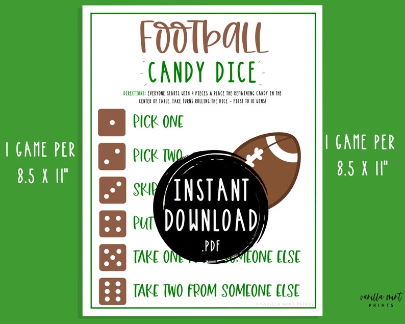 Football Candy Dice Game Football Party Games for Kids | Etsy