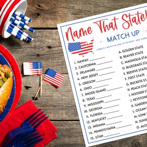 Patriotic Name That State Nickname Match up Game | Printable Memorial ...