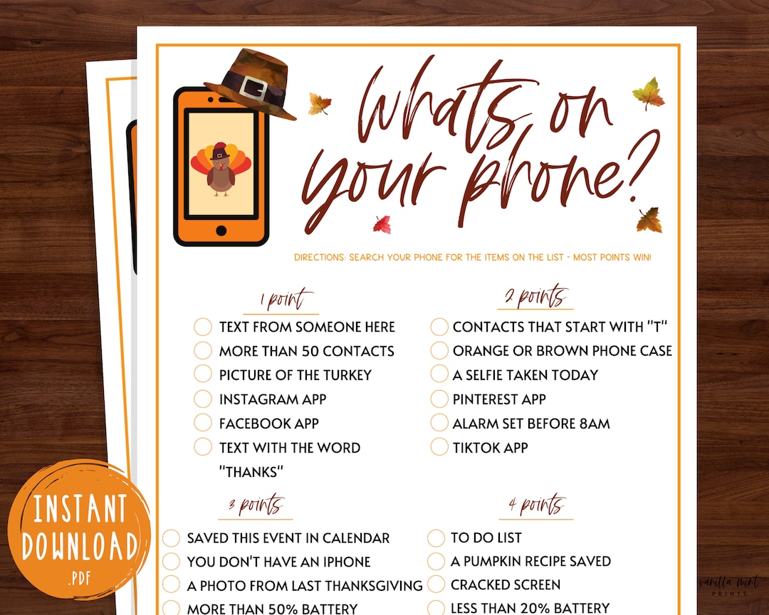 Thanksgiving What's on Your Phone Game | Thanksgiving Party Games ...