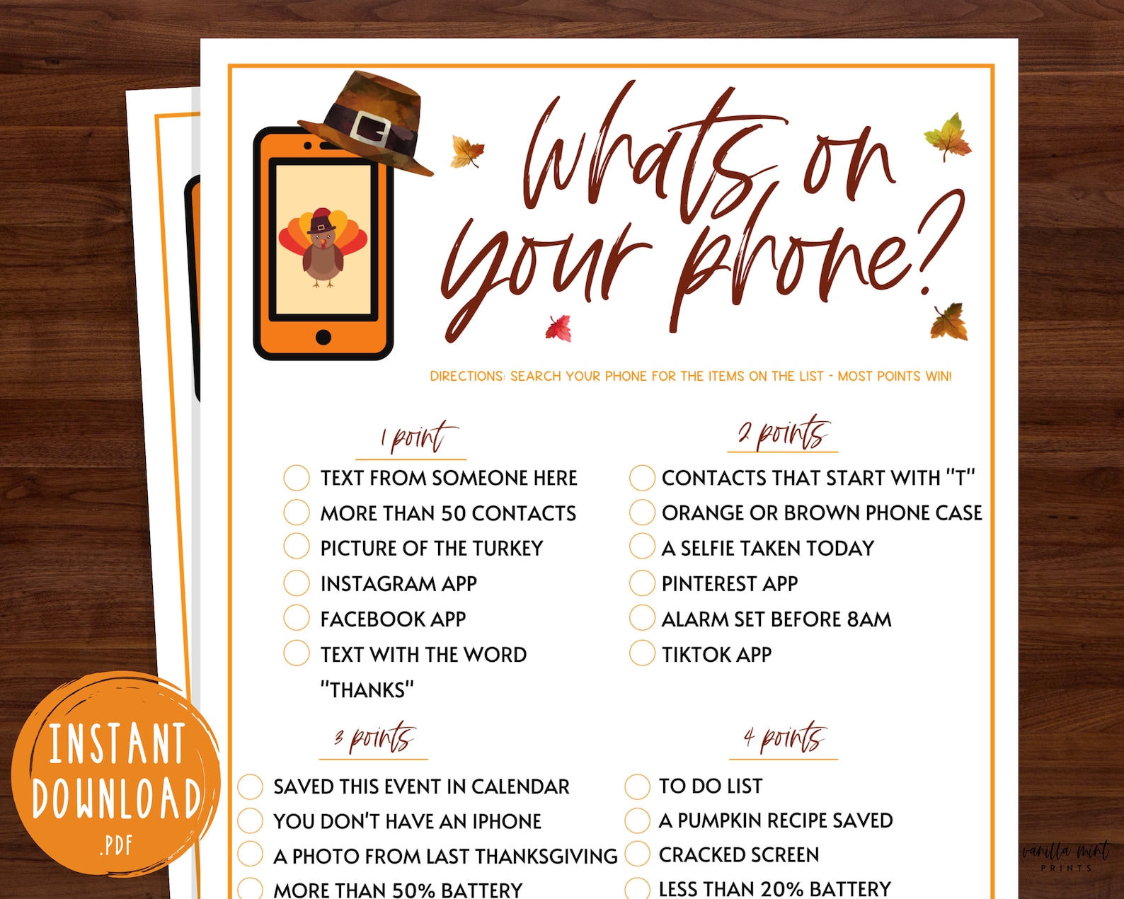Thanksgiving What's on Your Phone Game Thanksgiving - Etsy