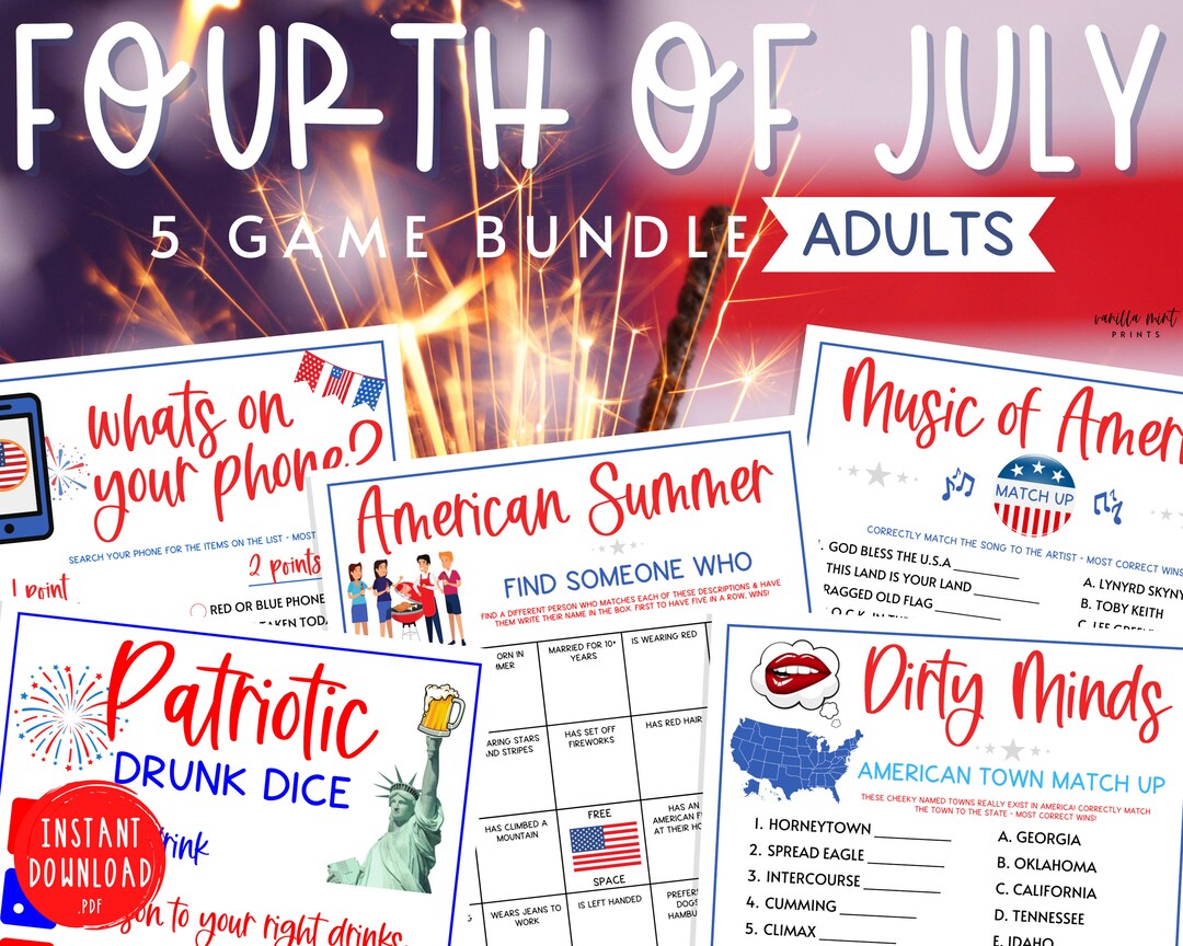 Fourth of July 5 Game Adults Only BUNDLE | Printable Independence Day ...