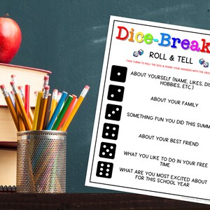 Dice-breaker Roll and Tell Game Back to School First Day - Etsy