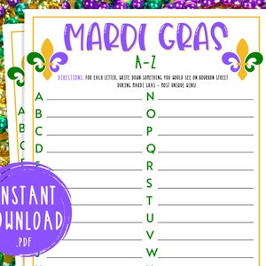 Mardi Gras A Z Fat Tuesday Party Games Carnival Mardi | Etsy