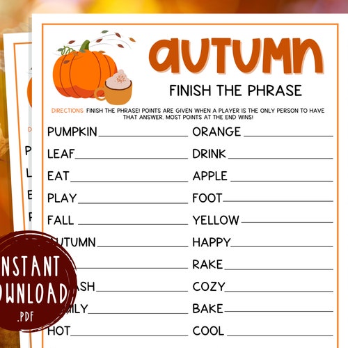 Fall Finish the Word Game Printable or Virtual Game for - Etsy